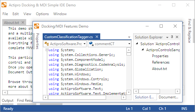 Actipro Docking And Mdi Wpf Tool Windows And Multiple Document Interface